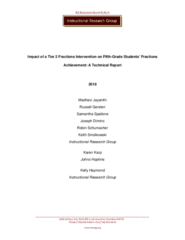 (PDF) Impact of a Tier 2 Fractions Intervention on Fifth-Grade Students ...