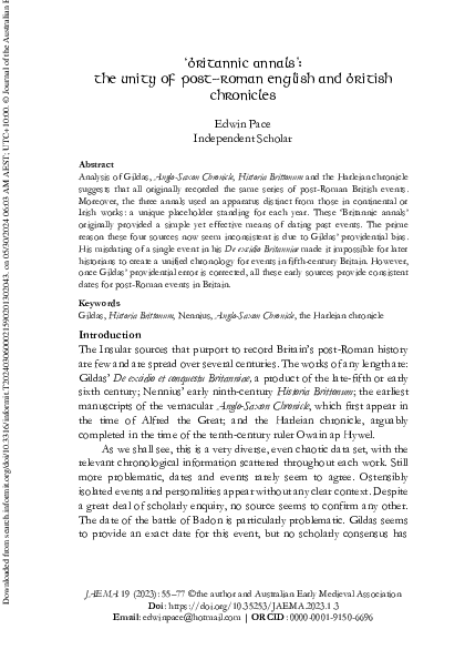 (PDF) 'Britannic Annals': The Unity of Post-Roman English and British ...