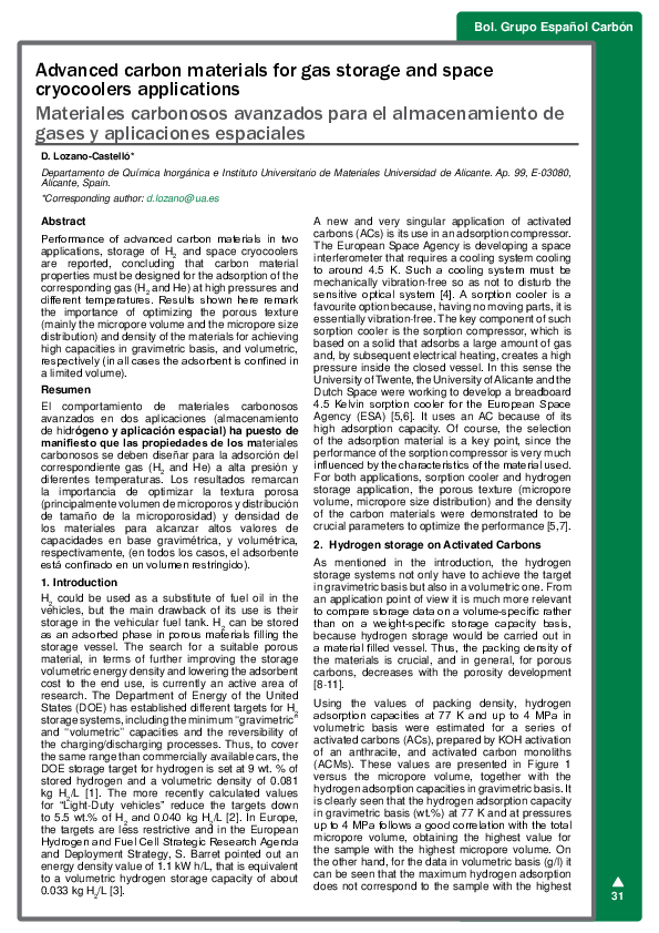 (PDF) Advanced carbon materials for gas storage and space cryocoolers