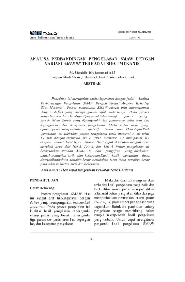 (PDF) Analisa Perbandingan Pengelasan Smaw Dengan Variasi Ampere Terhadap Sifat Mekanis