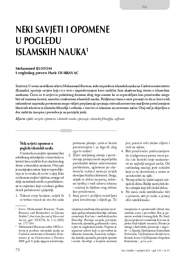 (PDF) Mohammed Rustom – “Neki savjeti i opomene u pogledu islamskih ...