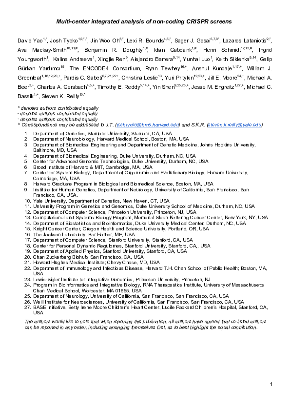 (PDF) Multi-center integrated analysis of non-coding CRISPR screens