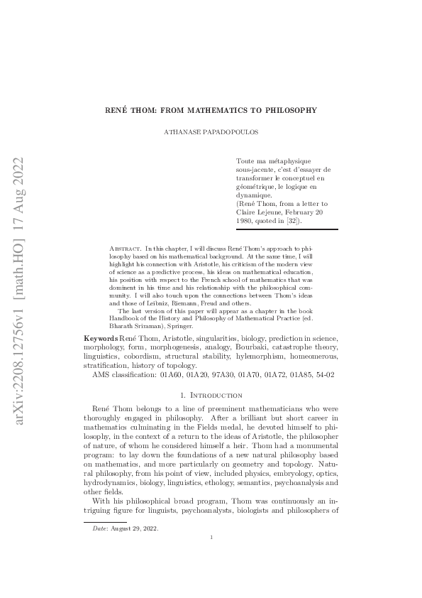 (PDF) René Thom: From mathematics to philosophy