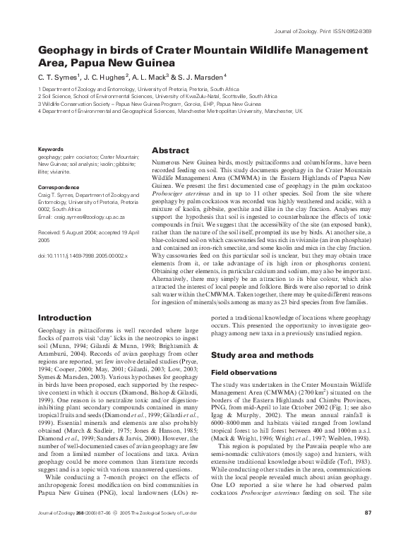 (PDF) Geophagy in birds of Crater Mountain Wildlife Management Area ...