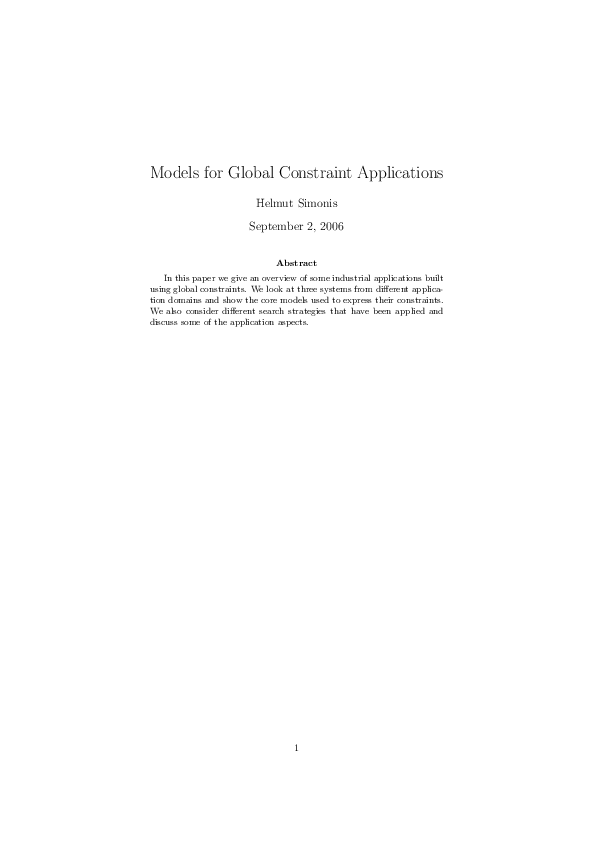 (PDF) Models for Global Constraint Applications | Helmut Simonis - Academia.edu