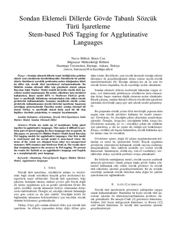 (PDF) Stem-based PoS tagging for agglutinative languages