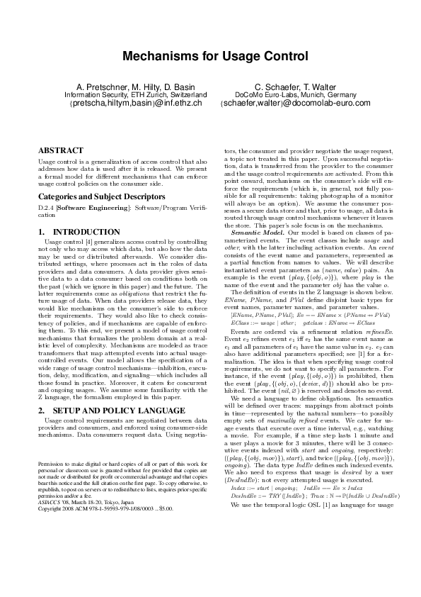 (PDF) Mechanisms for usage control
