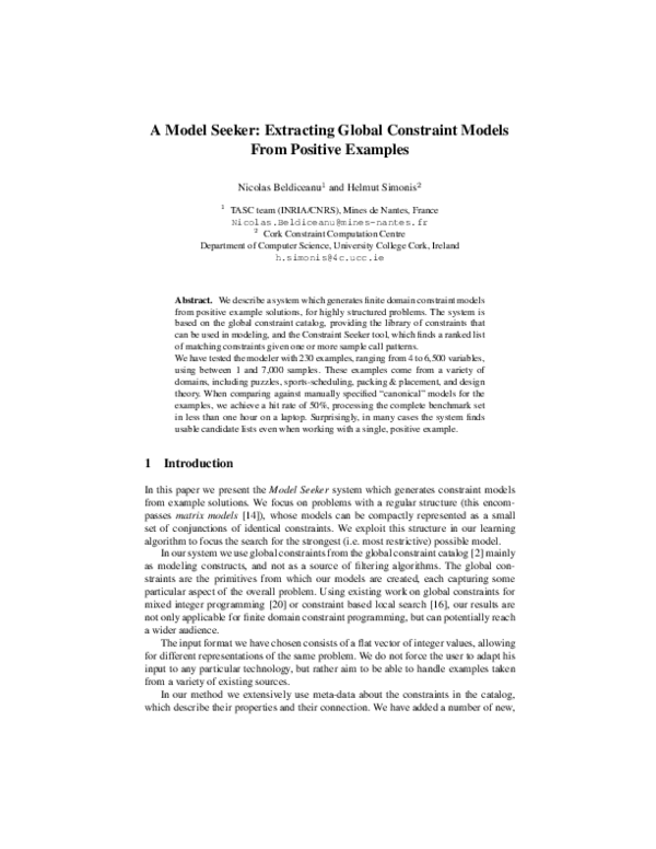 (PDF) A Model Seeker: Extracting Global Constraint Models from Positive Examples