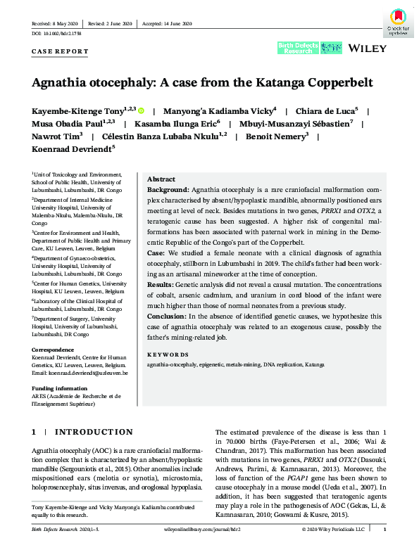 (PDF) Agnathia otocephaly: A case from the Katanga Copperbelt