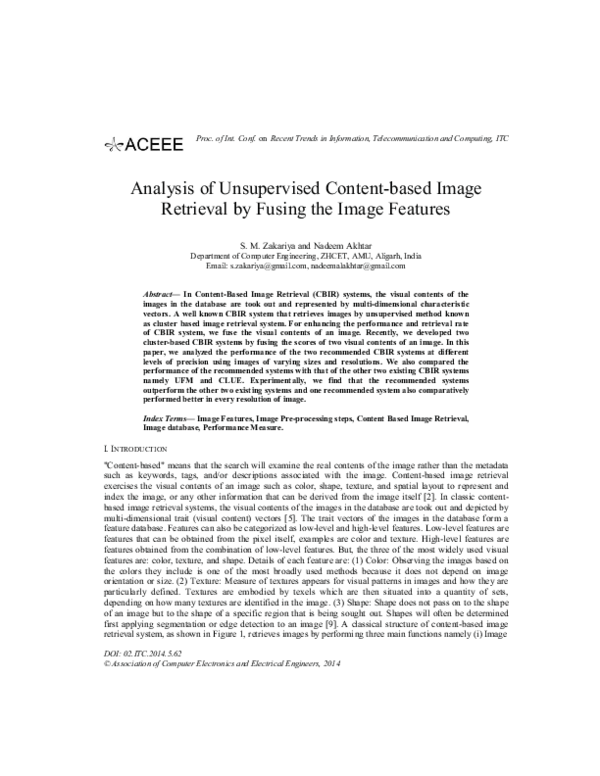 (PDF) Analysis of Unsupervised Content-based Image Retrieval by Fusing the Image Features