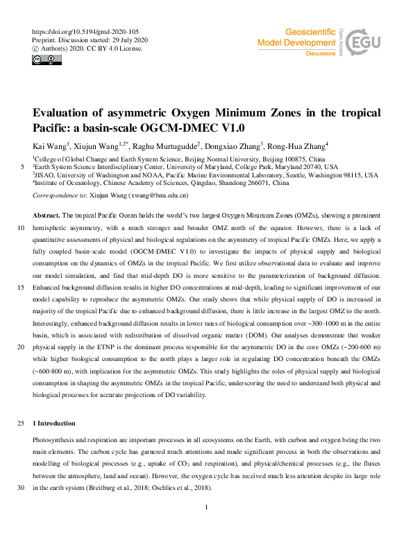 (PDF) Evaluation of asymmetric Oxygen Minimum Zones in the tropical ...