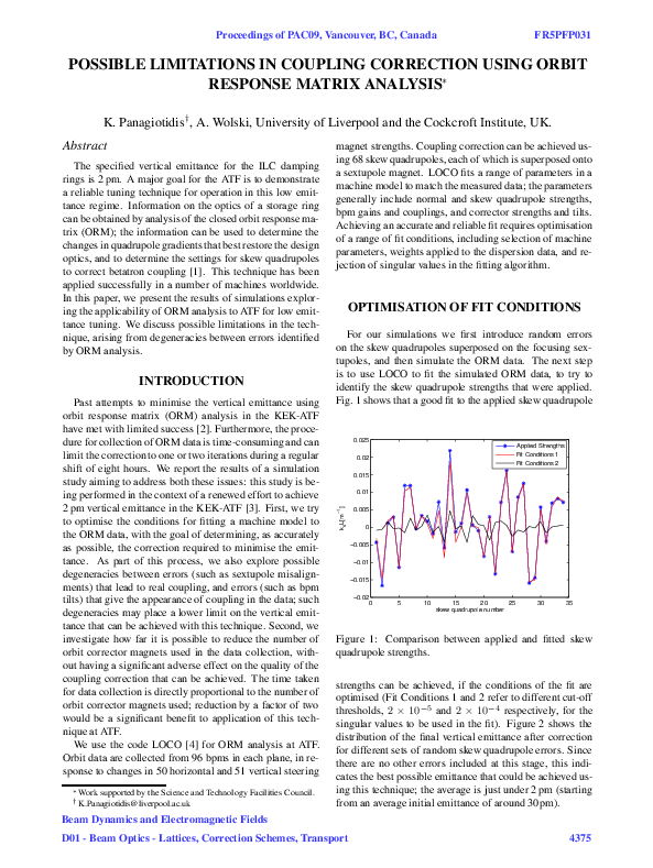 (PDF) Possible limitations in coupling correction using orbit response matrix analysis