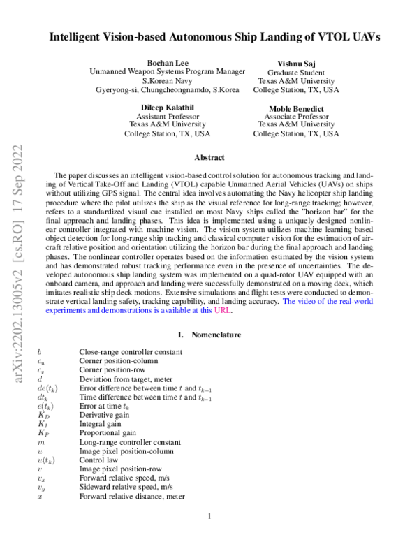 Pdf Intelligent Vision Based Autonomous Ship Landing Of Vtol Uavs