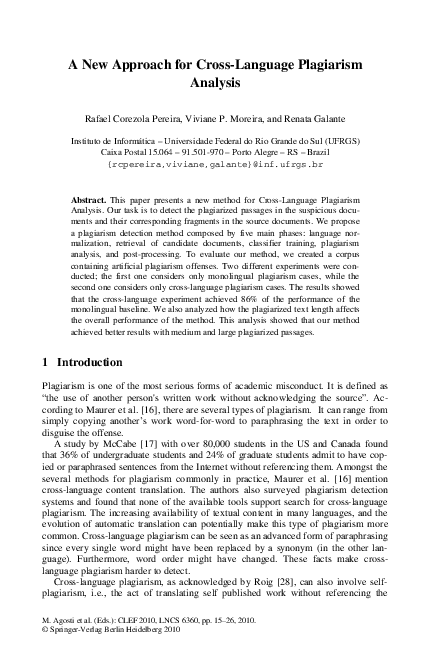 (PDF) A New Approach for Cross-Language Plagiarism Analysis | RAFAEL S A N T O S PEREIRA ...
