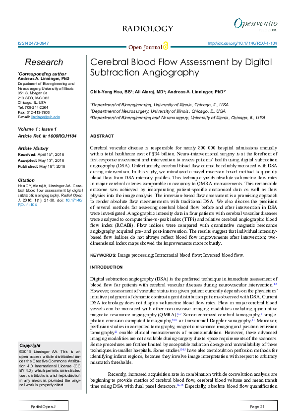 (PDF) Cerebral Blood Flow Assessment by Digital Subtraction Angiography