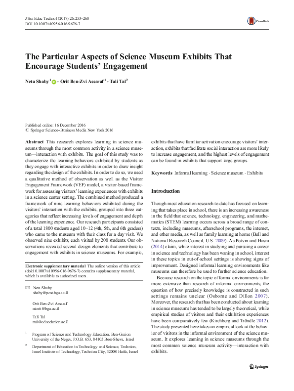 (PDF) The Particular Aspects of Science Museum Exhibits That Encourage ...