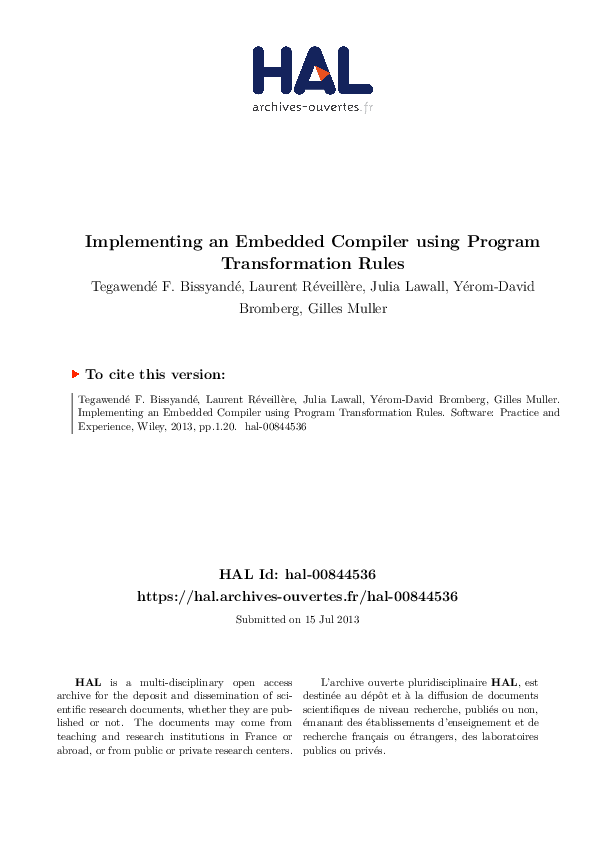Pdf Implementing An Embedded Compiler Using Program Transformation Rules