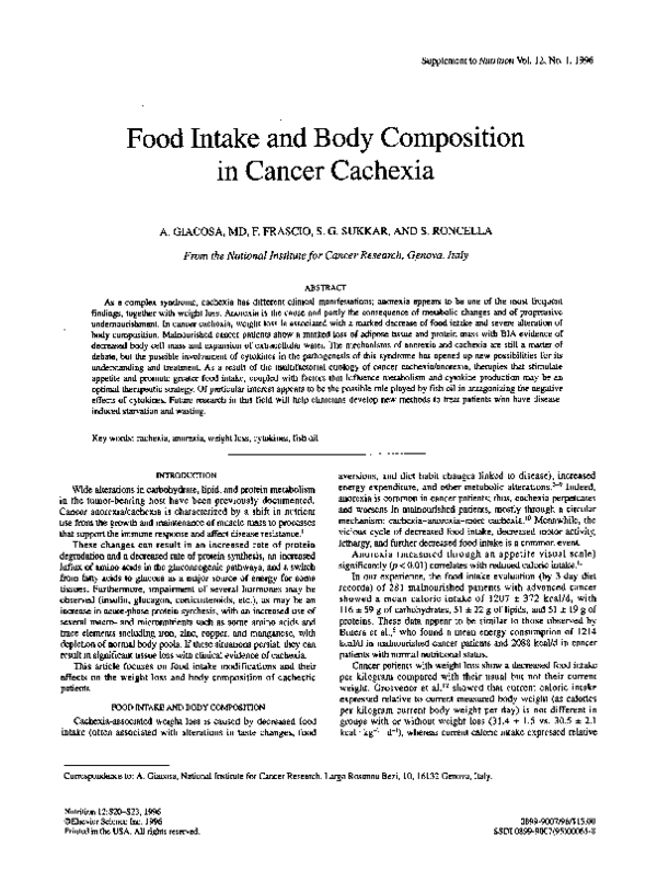 (PDF) Food intake and body composition in cancer cachexia