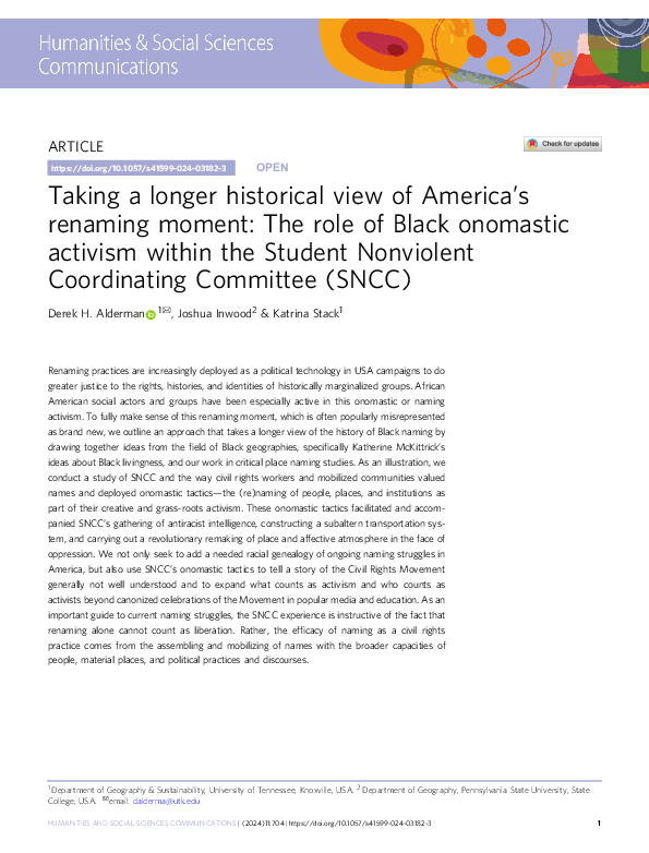 (PDF) Taking a longer historical view of America's renaming moment: The ...