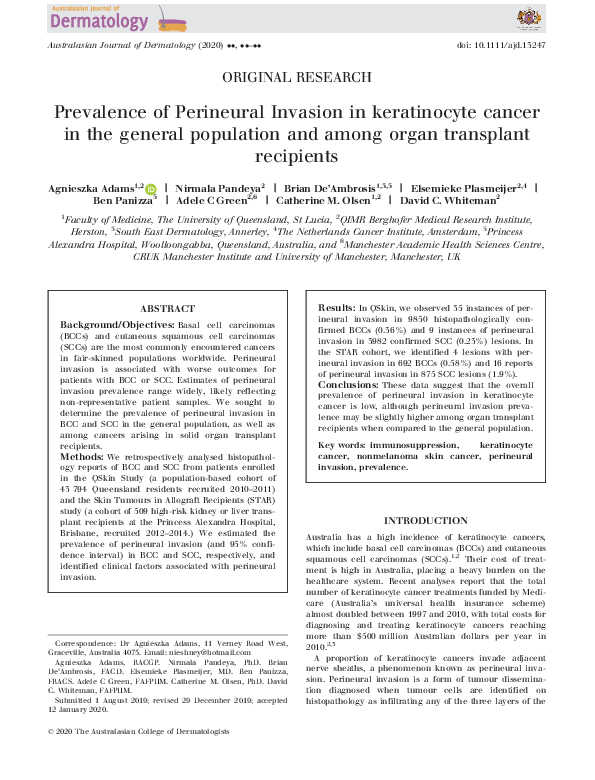(PDF) Prevalence of Perineural Invasion in keratinocyte cancer in the general population and ...