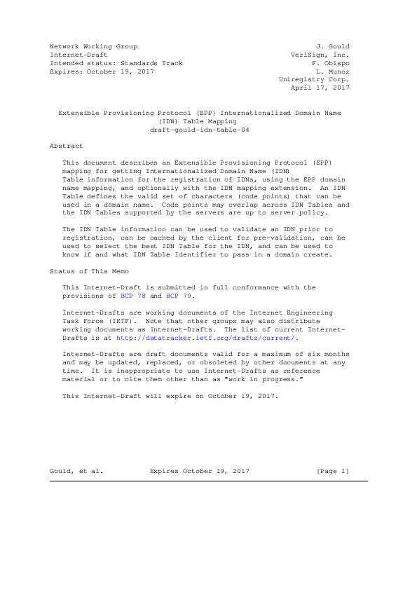 (PDF) Extensible Provisioning Protocol (EPP) Internationalized Domain ...