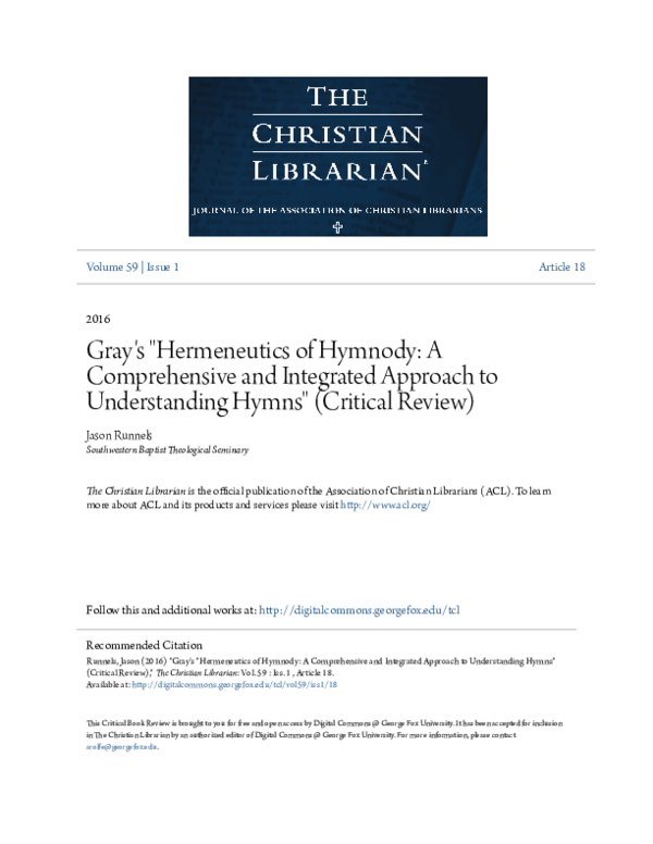 (PDF) Gray's "Hermeneutics of Hymnody: A Comprehensive and Integrated ...