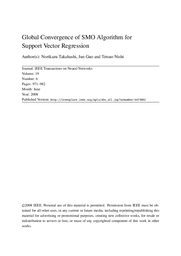 (PDF) Global Convergence of SMO Algorithm for Support Vector Regression