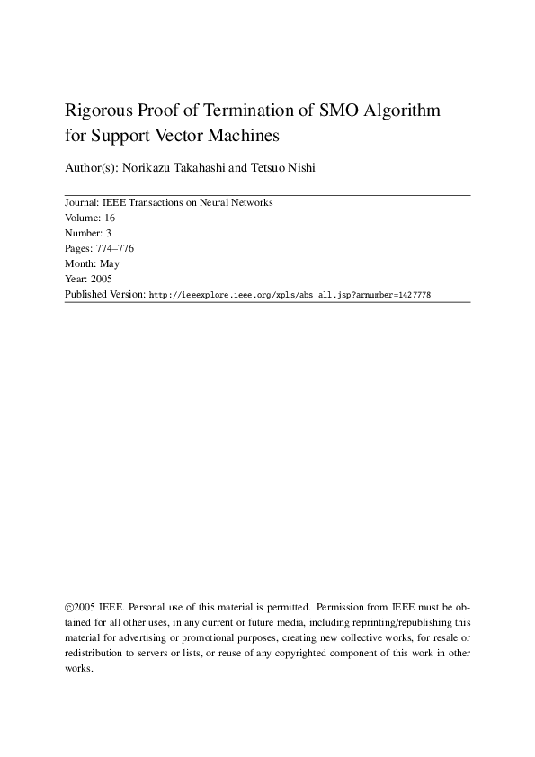 (PDF) Rigorous Proof of Termination of SMO Algorithm for Support Vector ...