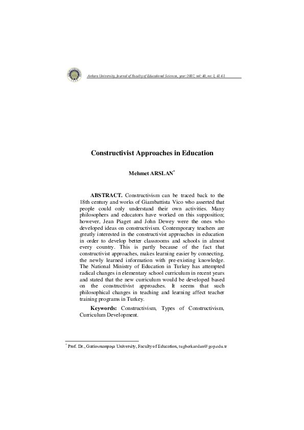(PDF) Constructivist approaches in education
