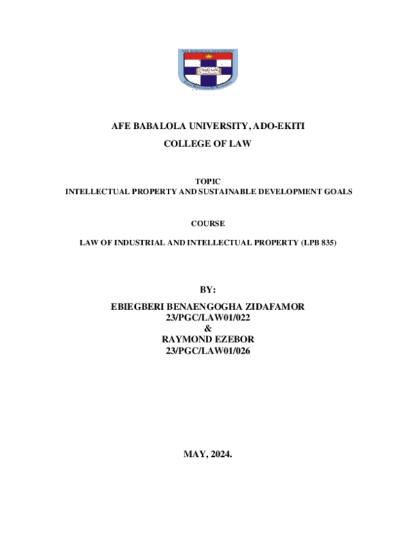 (PDF) INTELLECTUAL PROPERTY AND SUSTAINABLE DEVELOPMENT GOALS