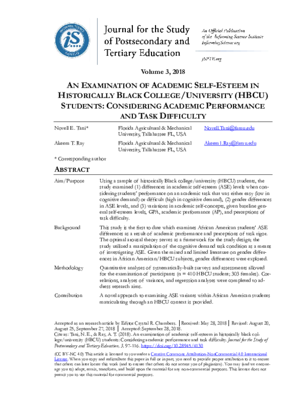 (PDF) An Examination of Academic Self-Esteem in Historically Black ...