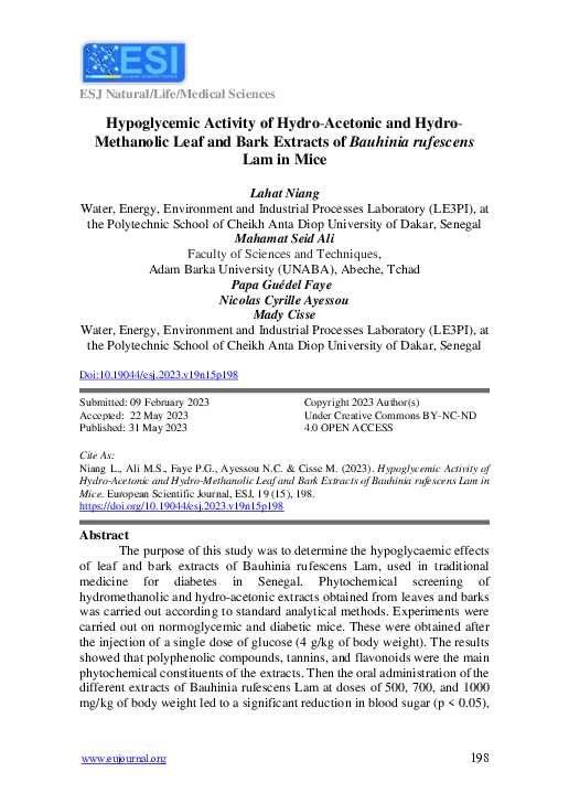 (PDF) Hypoglycemic Activity of Hydro-Acetonic and HydroMethanolic Leaf ...