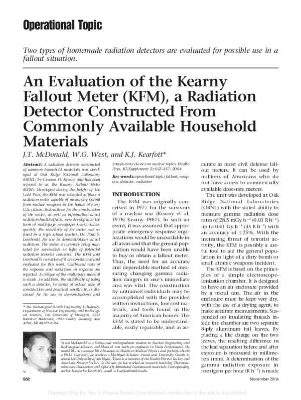 (PDF) An Evaluation of the Kearny Fallout Meter (KFM), a Radiation ...