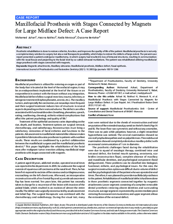 (PDF) Maxillofacial Prosthesis with Stages Connected by Magnets for ...