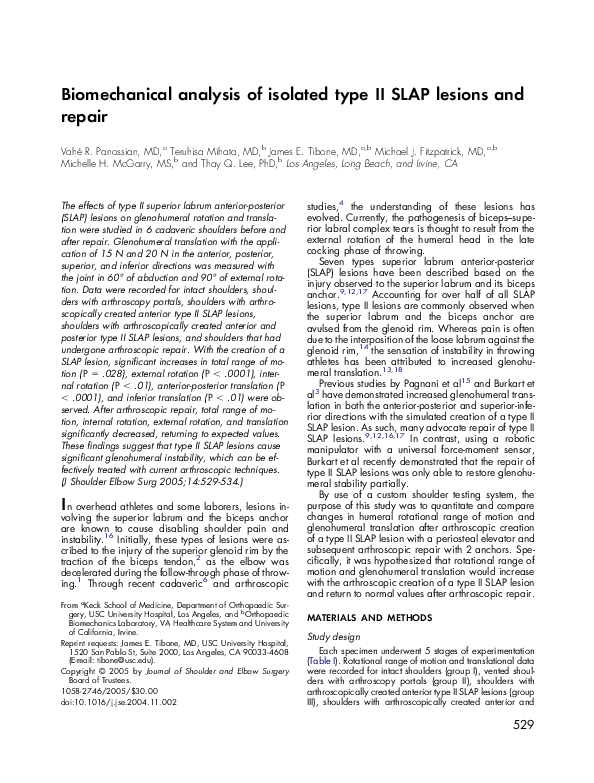 (PDF) Biomechanical analysis of isolated type II SLAP lesions and repair