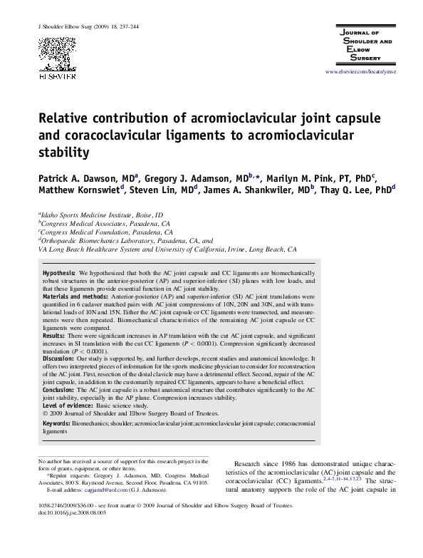 (PDF) Relative contribution of acromioclavicular joint capsule and ...