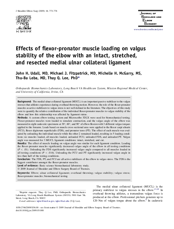 (PDF) Effects of flexor-pronator muscle loading on valgus stability of ...