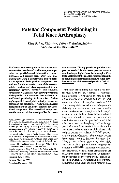 (PDF) Patellar Component Positioning in Total Knee Arthroplasty