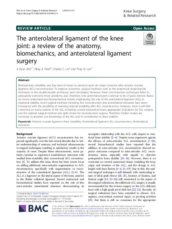 (PDF) The anterolateral ligament of the knee joint: a review of the ...