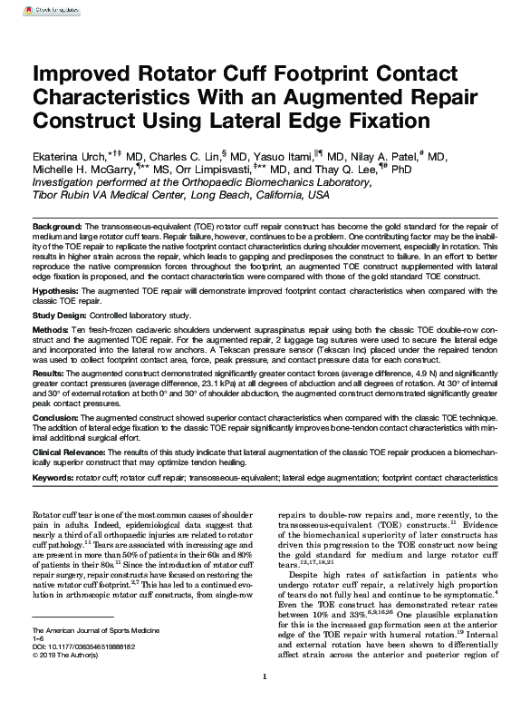 (PDF) Improved Rotator Cuff Footprint Contact Characteristics With an ...