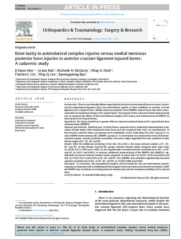 (PDF) Knee laxity in anterolateral complex injuries versus lateral ...