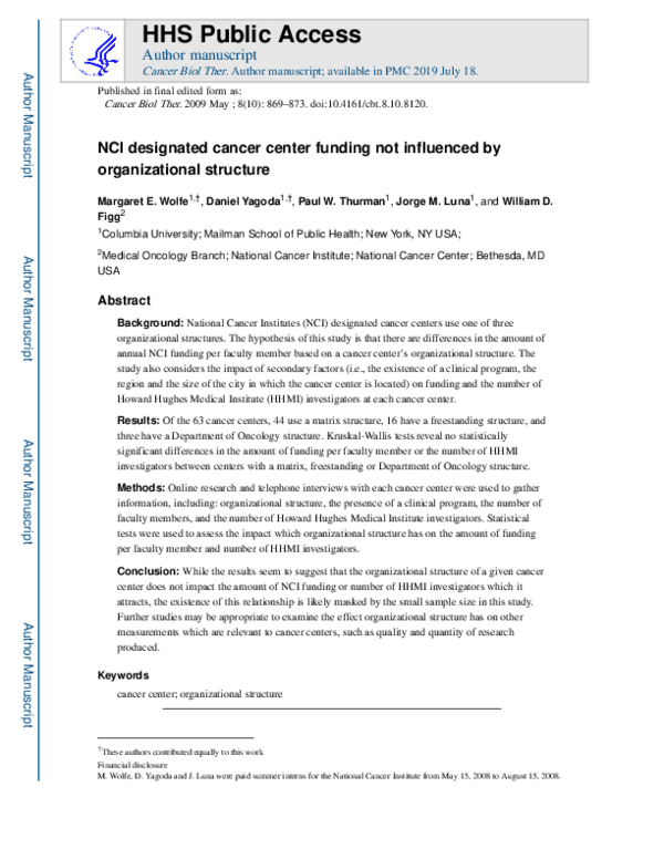(PDF) NCI designated cancer center funding not influenced by ...
