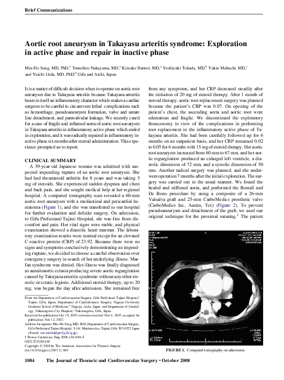 (PDF) Aortic root aneurysm in Takayasu arteritis syndrome: Exploration ...