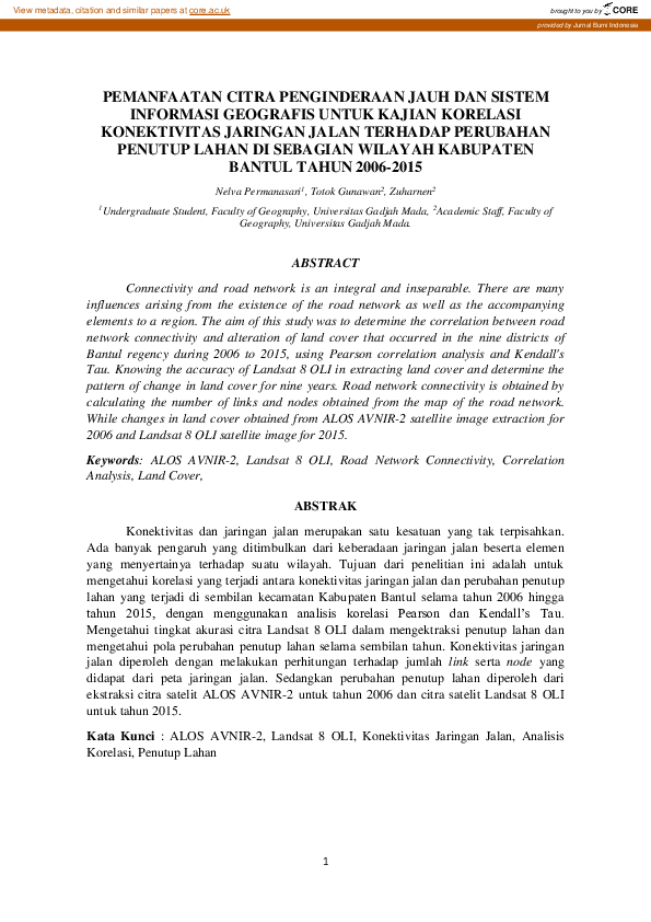 (PDF) Pemanfaatan Citra Penginderaan Jauh Dan Sistem Informasi Geografis Untuk Kajian Korelasi ...
