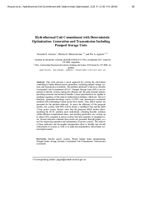 (PDF) Hydrothermal Unit Commitment with Deterministic Optimization: Generation and Transmission ...
