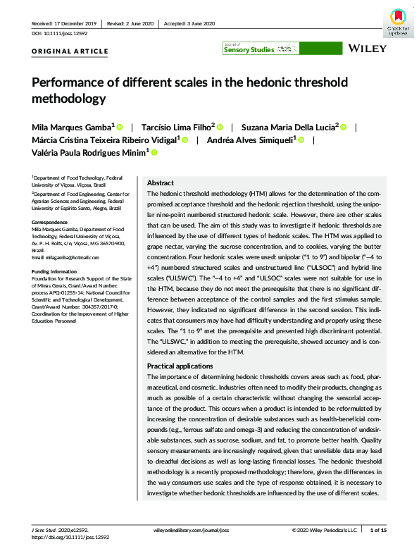 (PDF) Performance of different scales in the hedonic threshold methodology