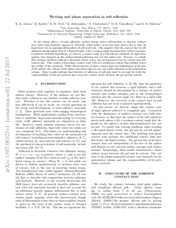 (PDF) Wetting and phase separation in soft adhesion