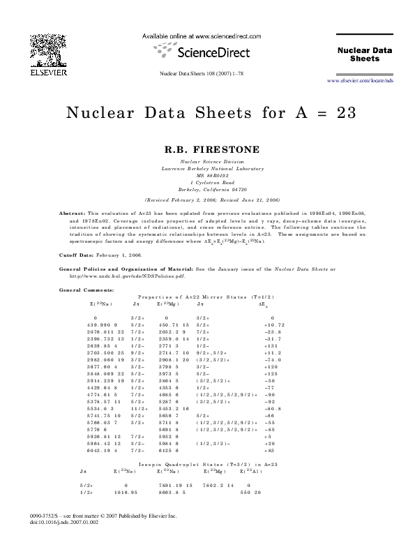 (PDF) Nuclear Data Sheets for A = 23