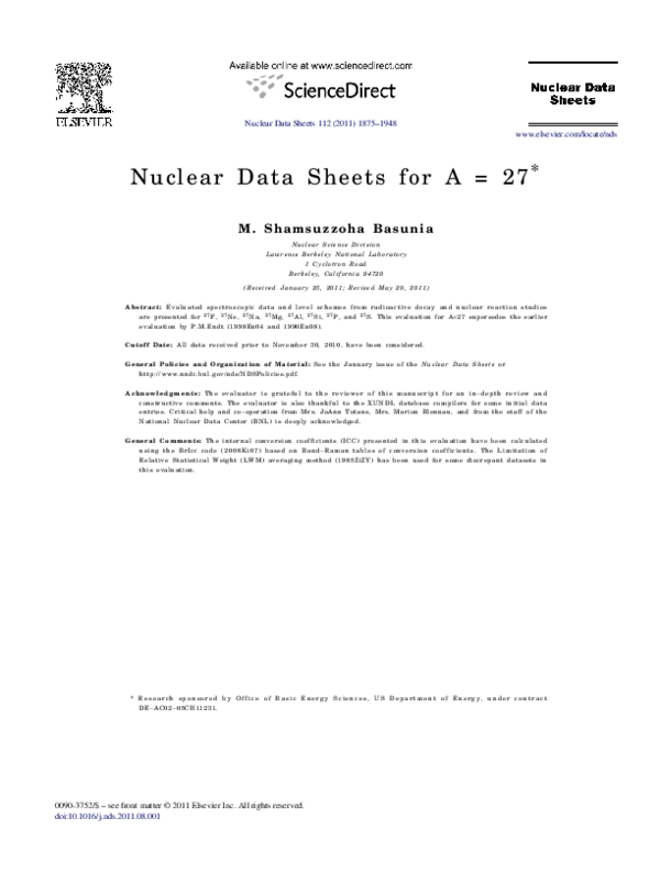 (PDF) Nuclear Data Sheets for A = 27