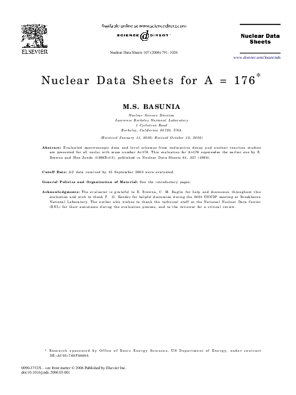 (PDF) Nuclear Data Sheets for A = 176